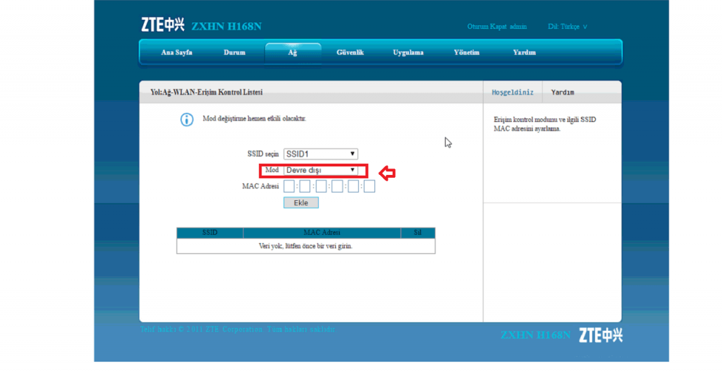 ZTE ZXHN H168N' Modemde Kablosuz MAC Filtreleme (Resimli Anlatım)