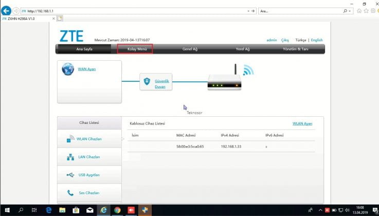 ZTE H298A Modemde Arayüz IP Adresi Nasıl Değiştirilir?