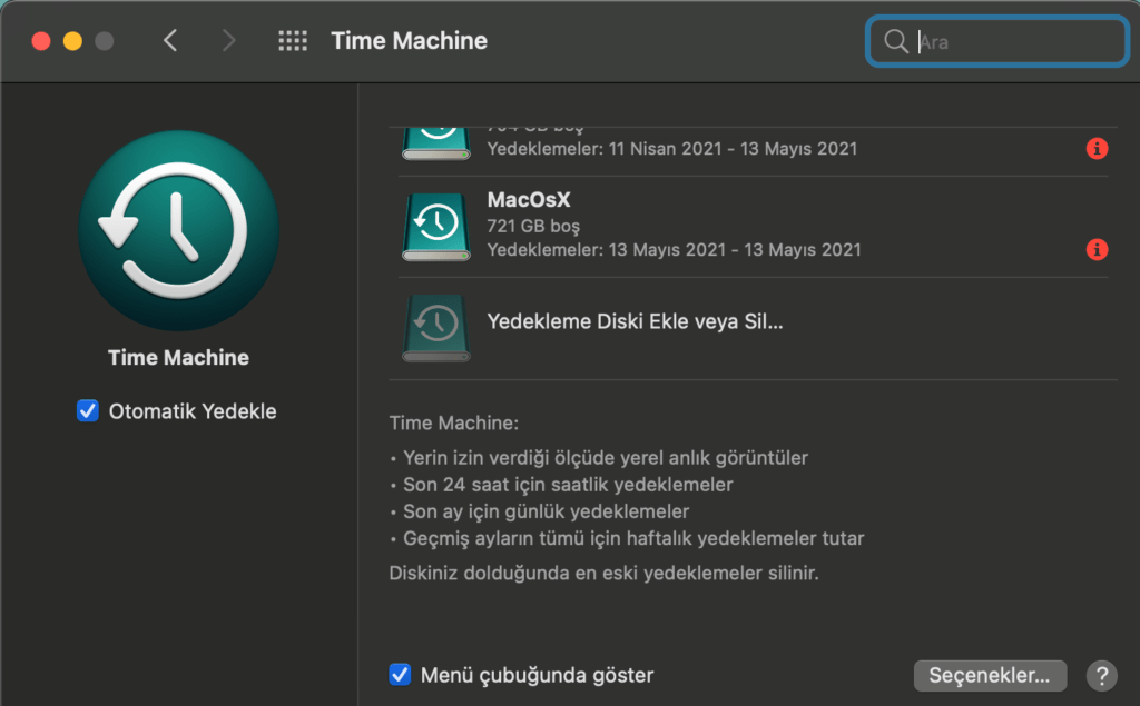 Macbook Big Sur Timemachine Disk Nasıl Silinir