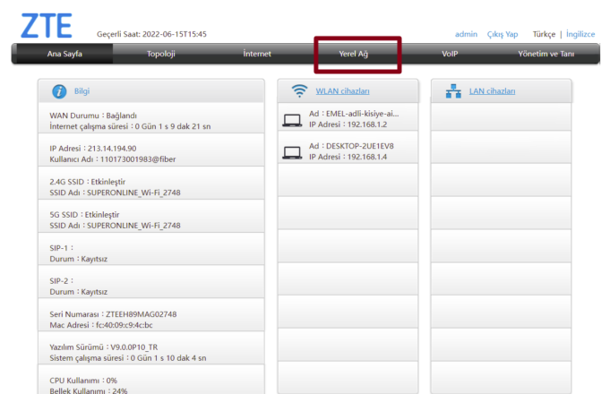 ZTE ZXHN H3600 Şifre Değiştirme İşlemi